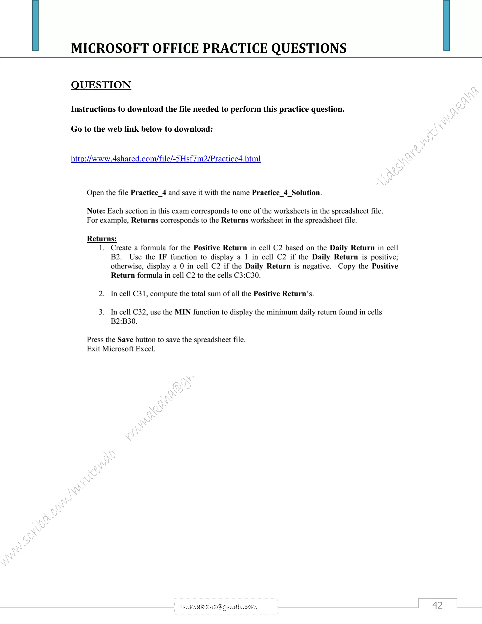 Microsoft Office Package: Practical Questions | PDF