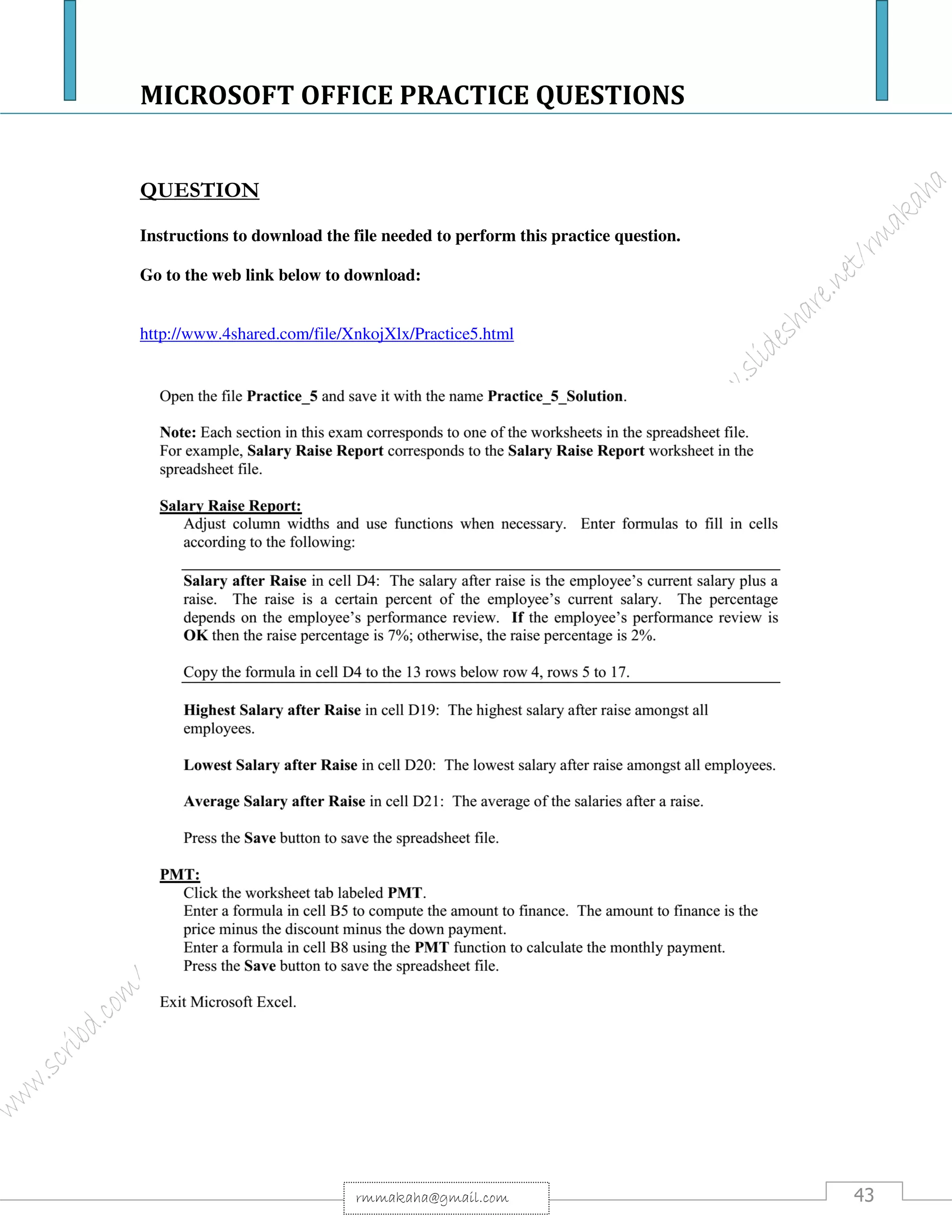 Microsoft Office Package: Practical Questions | PDF