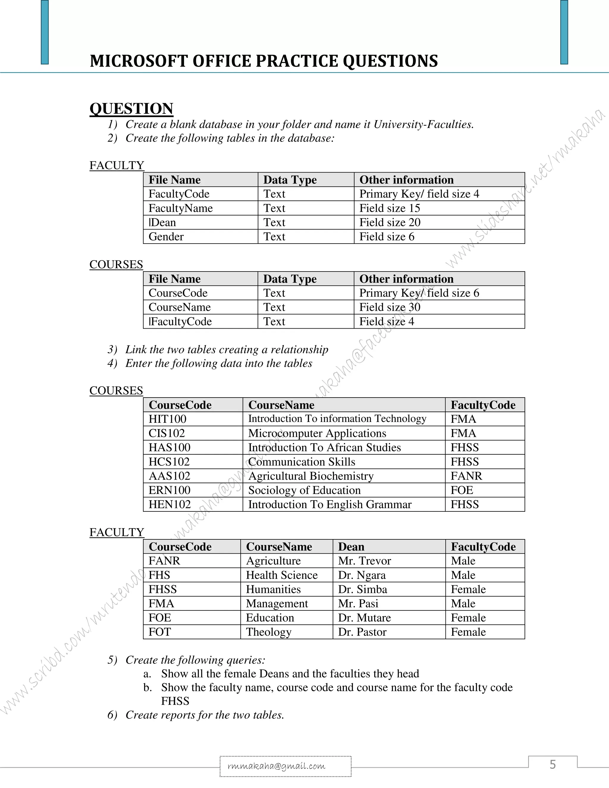 Microsoft Office Package: Practical Questions | PDF