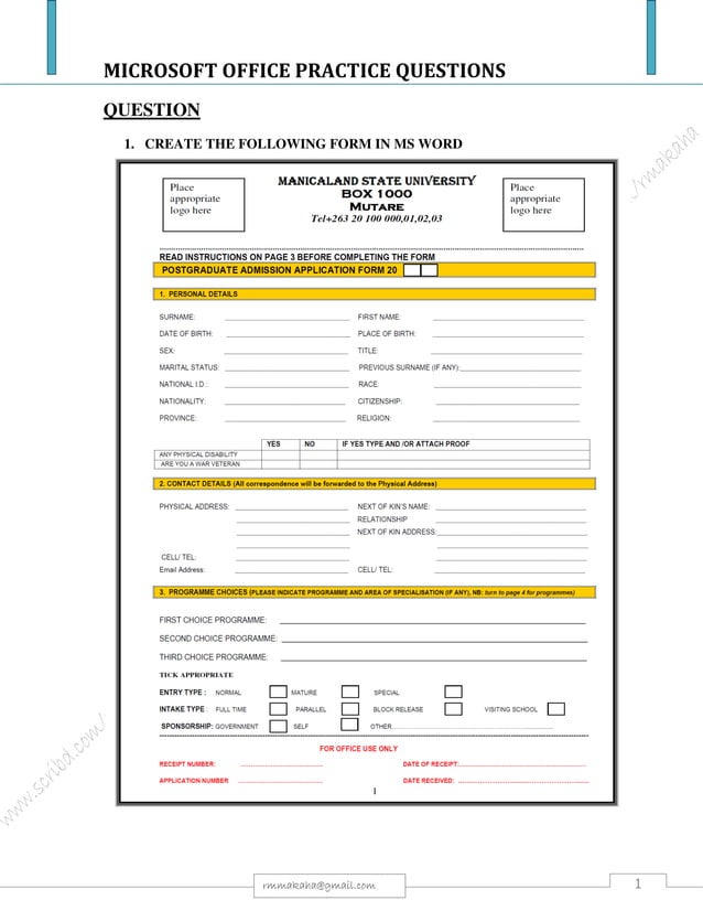 Microsoft Office Package: Practical Questions | PDF
