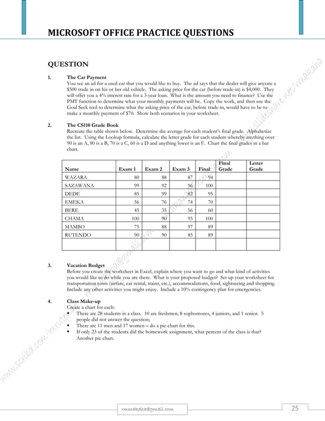 Microsoft Office Package: Practical Questions | PDF | Gardening | Home ...