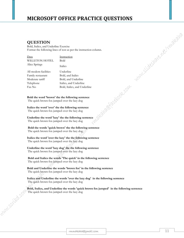 Microsoft Office Package: Practical Questions