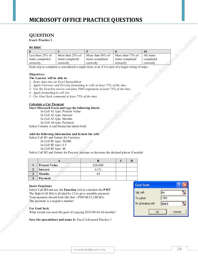 Microsoft Office Package: Practical Questions