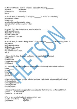 MS Office MCQ (Microsoft office Questions) | PDF