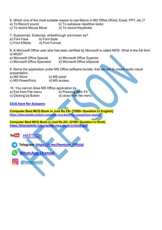 MS Office MCQ (Microsoft office Questions) | PDF