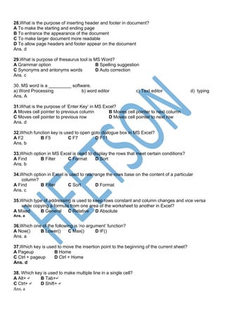 MS Office MCQ (Microsoft office Questions) | PDF