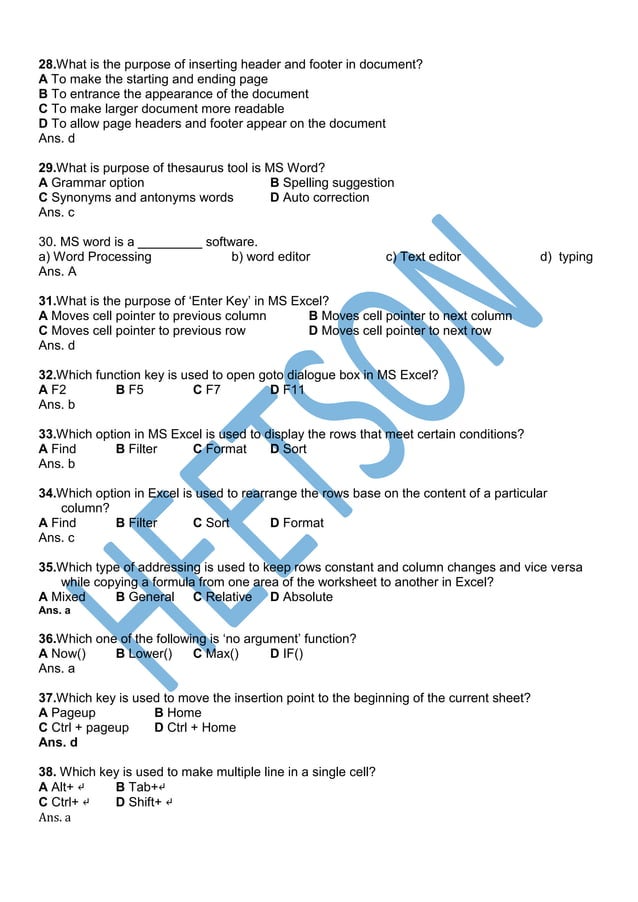 MS Office MCQ (Microsoft office Questions) | PDF | Desktop Publishing | Computer Software and ...