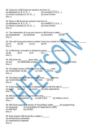 MS Office MCQ (Microsoft office Questions) | PDF