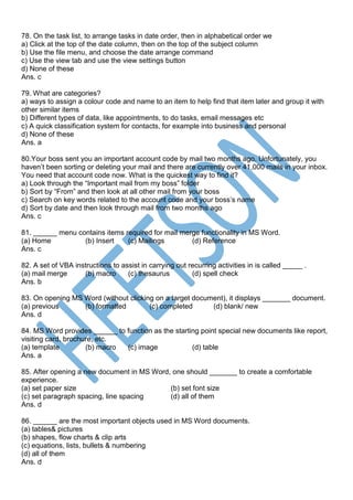 MS Office MCQ (Microsoft office Questions) | PDF