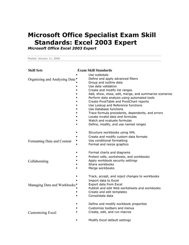 Ms office+specialist standards | DOC