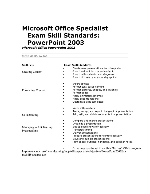 Ms office+specialist standards | DOC