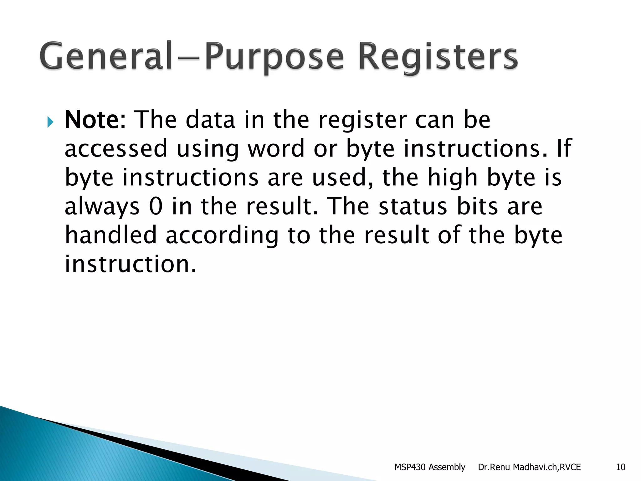 Msp430 assembly language instructions &addressing modes | PDF
