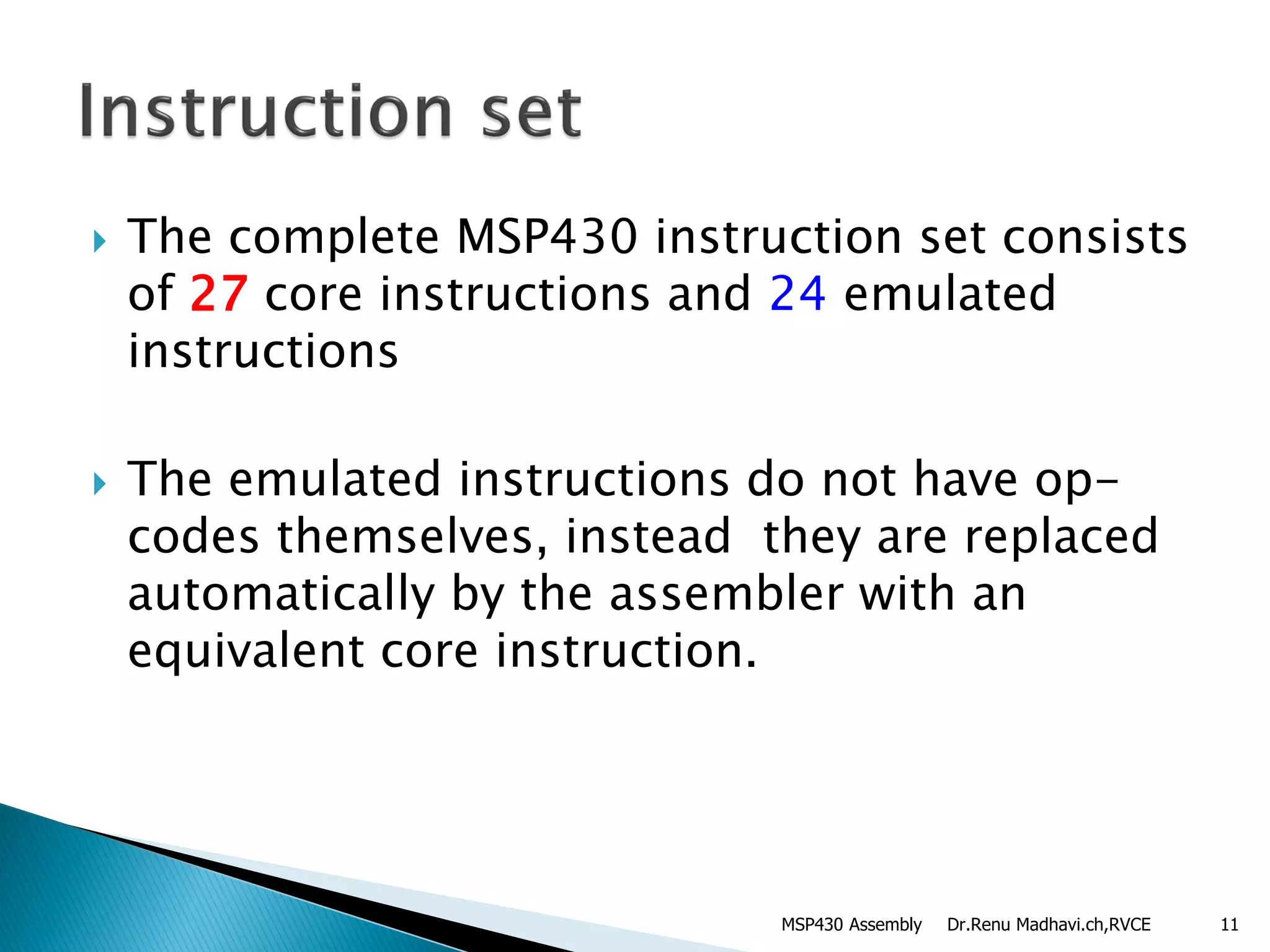 Msp430 Assembly Language Instructions Andaddressing Modes Ppt