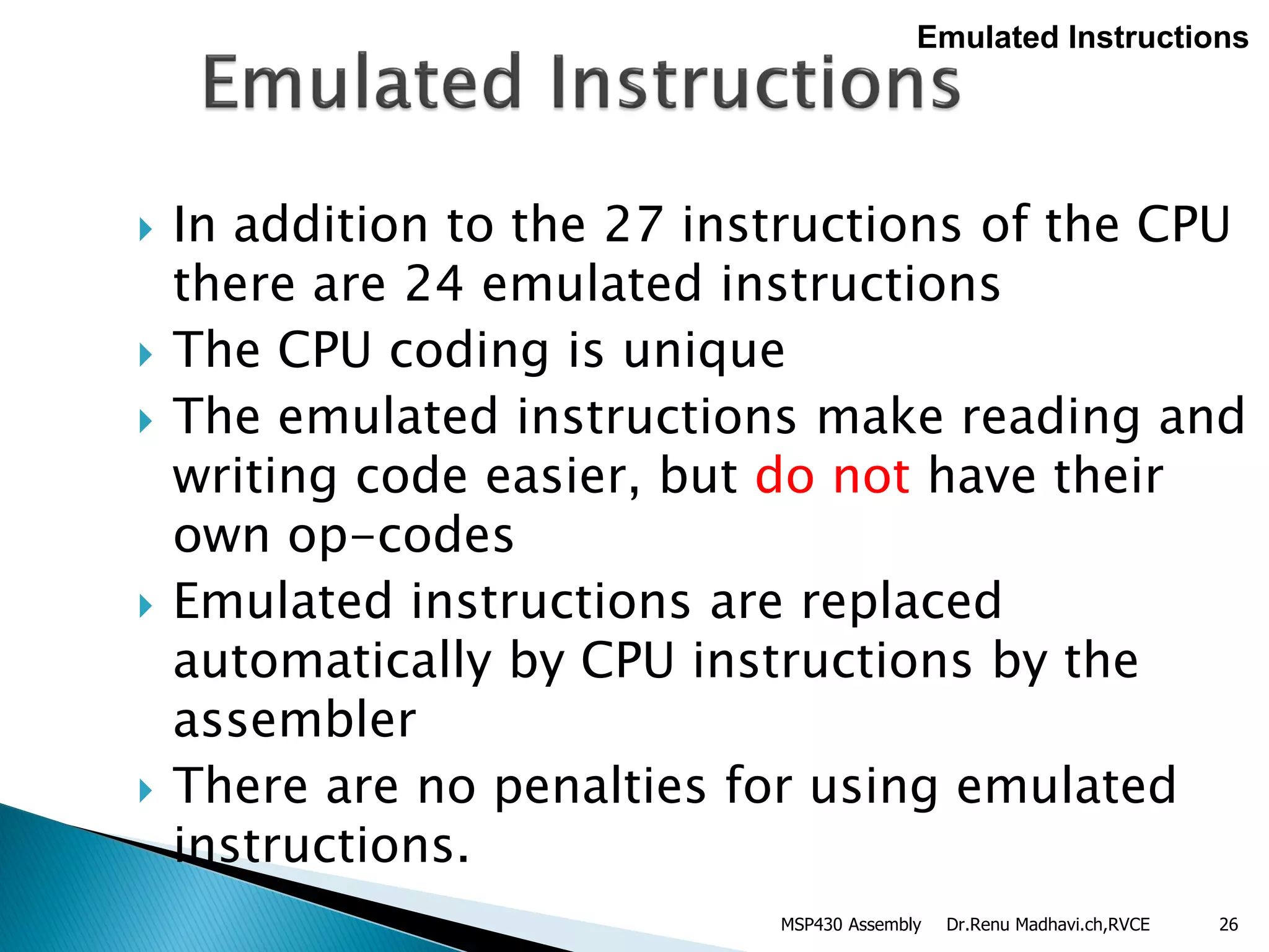 Msp430 assembly language instructions &addressing modes | PDF