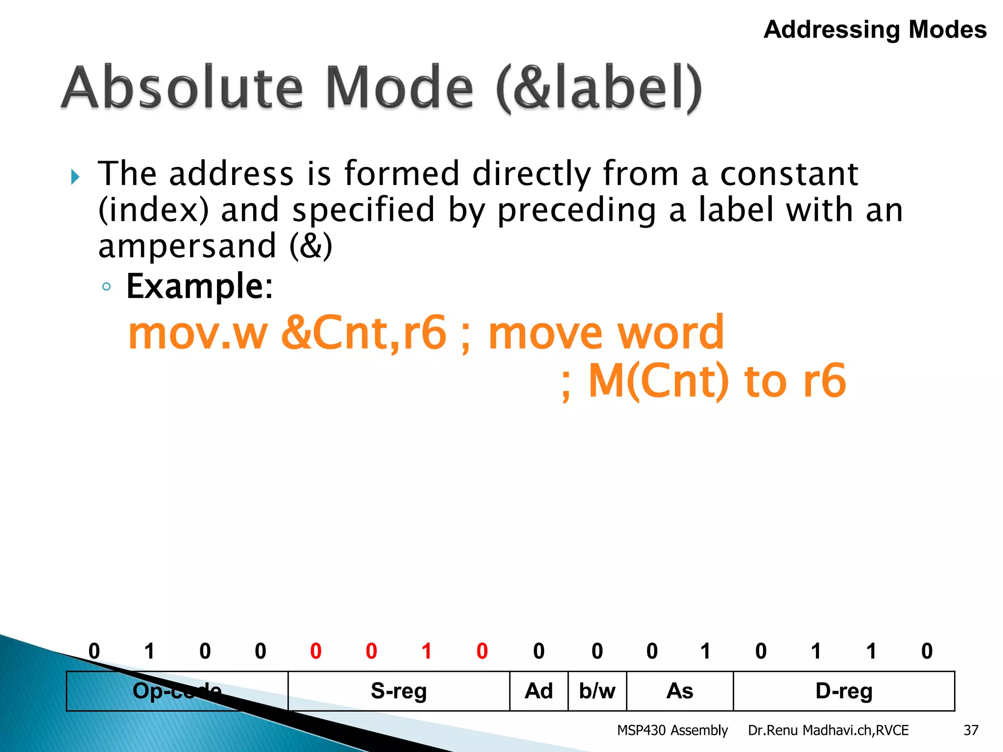 Msp430 assembly language instructions &addressing modes | PDF