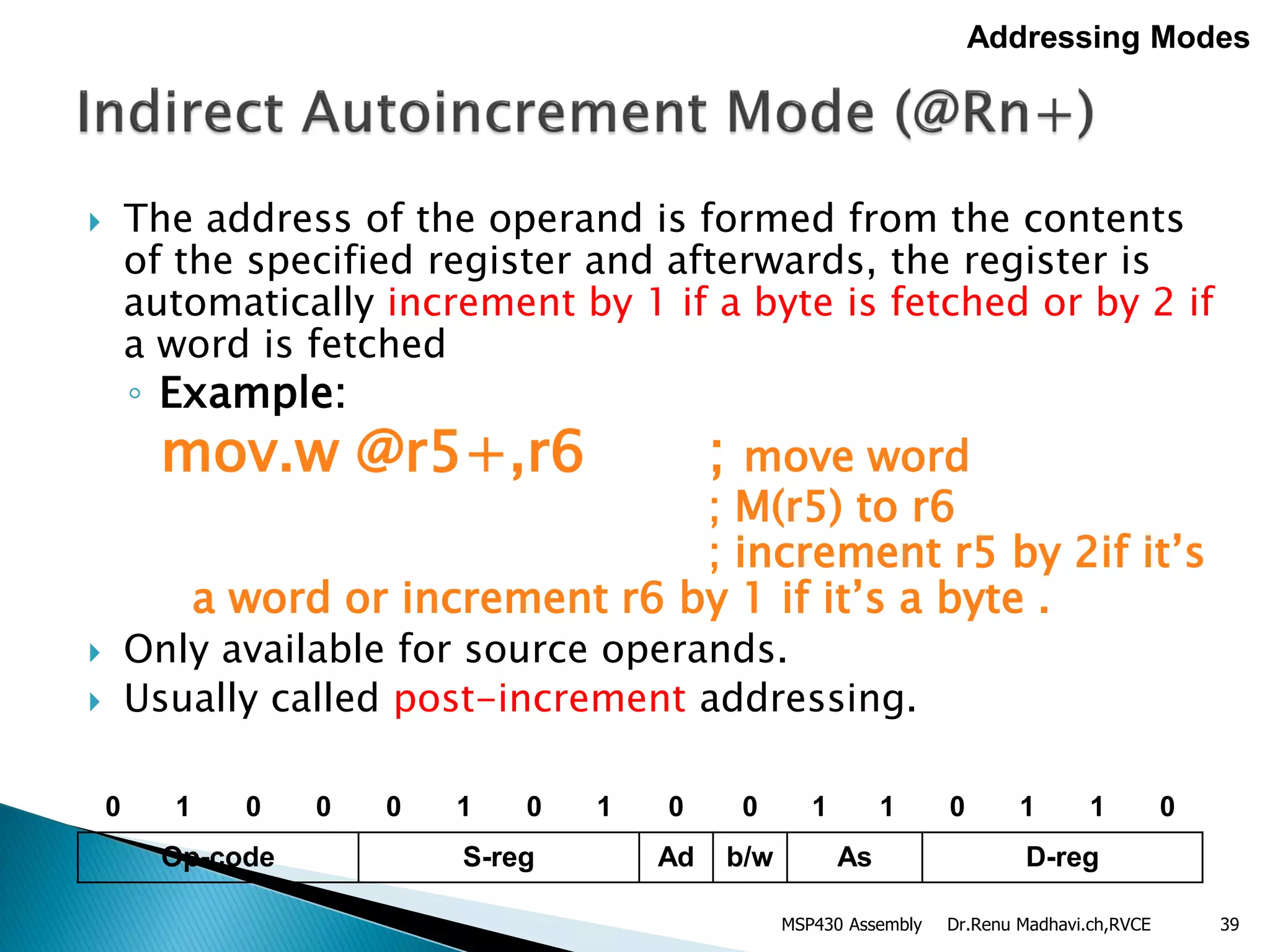 Msp430 Assembly Language Instructions Andaddressing Modes Ppt 0907