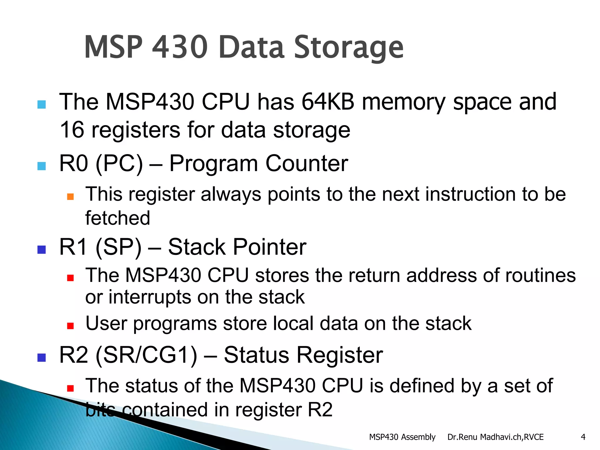 Msp430 assembly language instructions &addressing modes | PDF