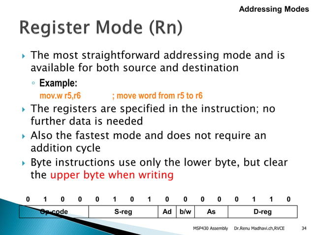 Msp430 assembly language instructions &addressing modes | PDF