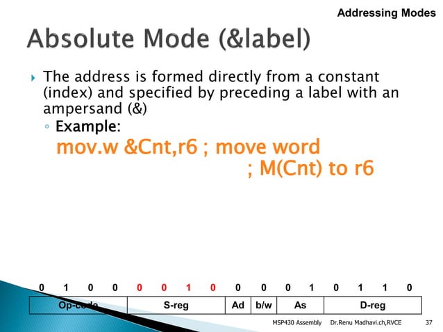 Msp430 assembly language instructions &addressing modes | PDF