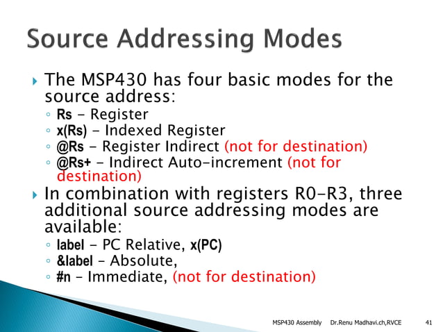 Msp430 assembly language instructions &addressing modes | PDF