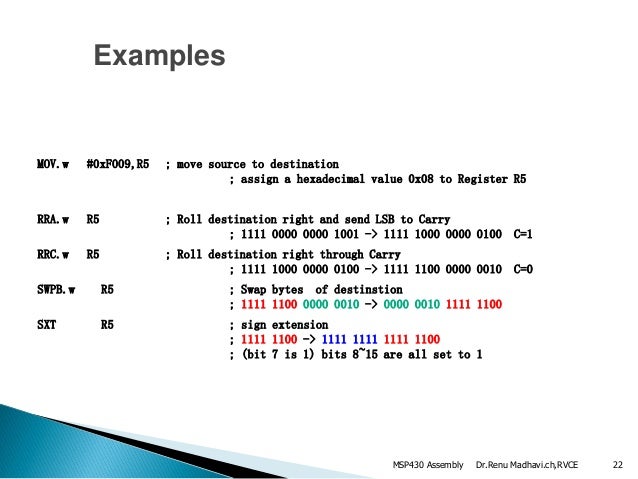 Msp430 assembly language instructions &addressing modes