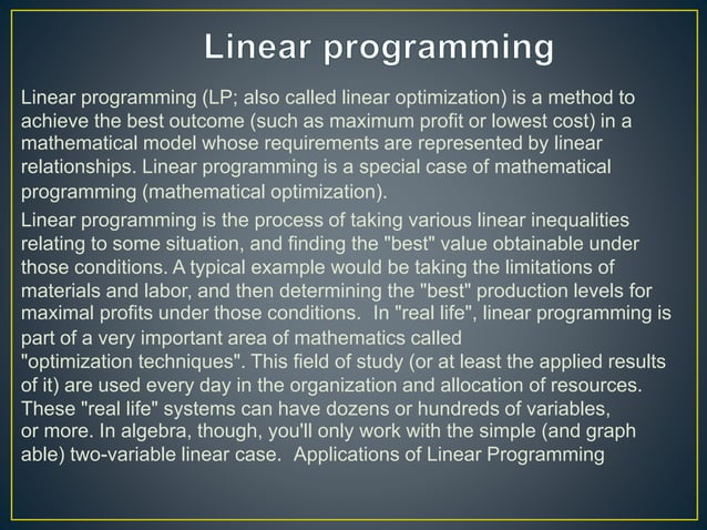 Liner programming on Management Science | PPTX | Business | Business ...