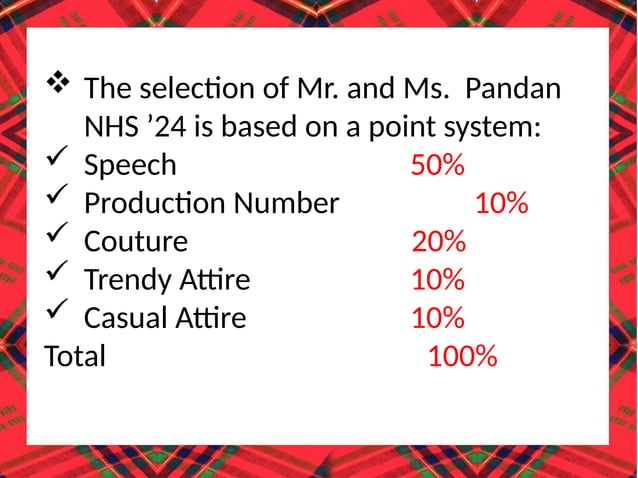 Criteria for pageant/guidelines and mech. | PPTX