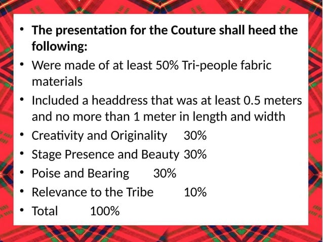 Criteria for pageant/guidelines and mech. | PPTX