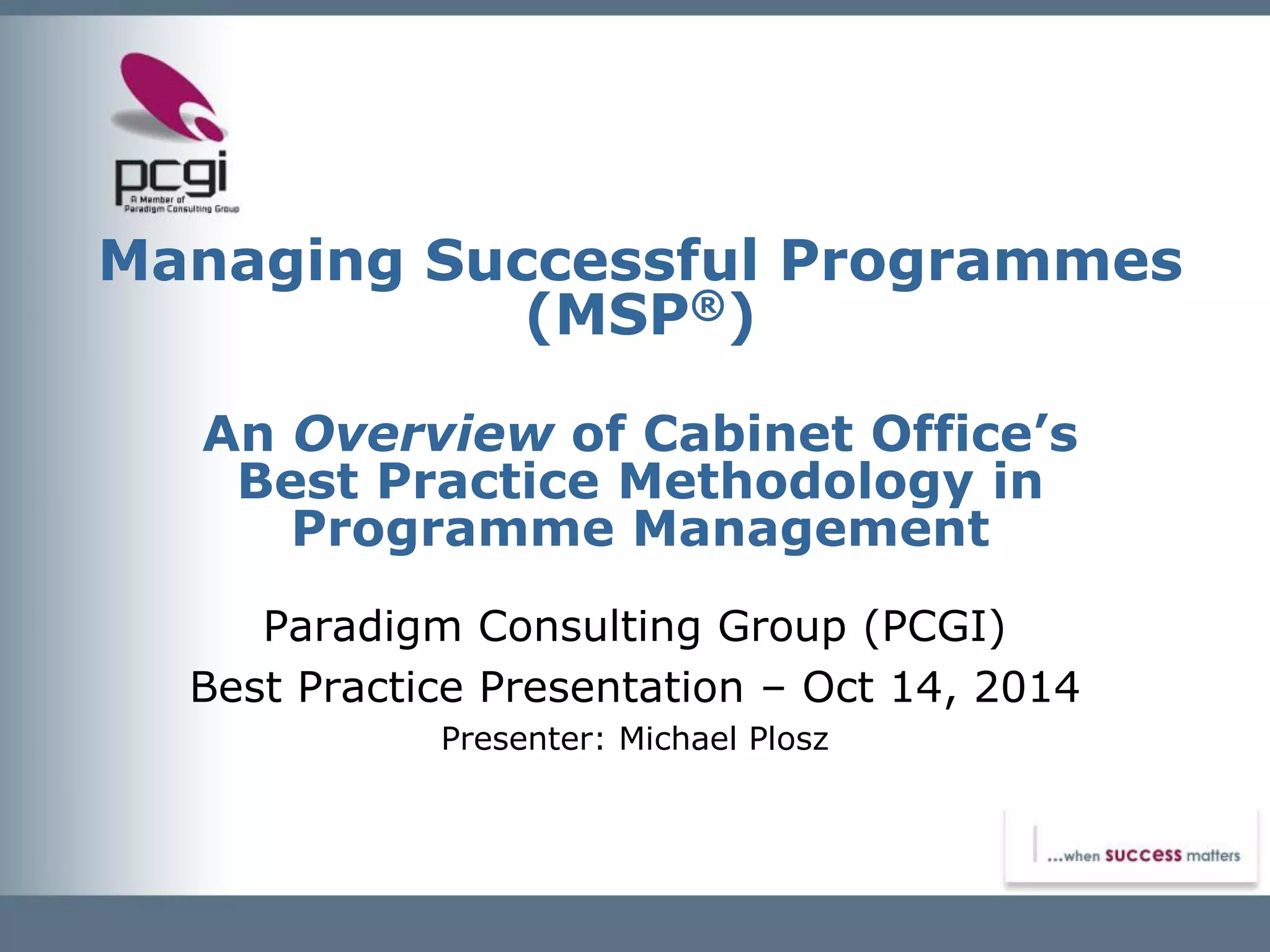 MSP Overview Paradigm Consulting Group PCGI | PDF