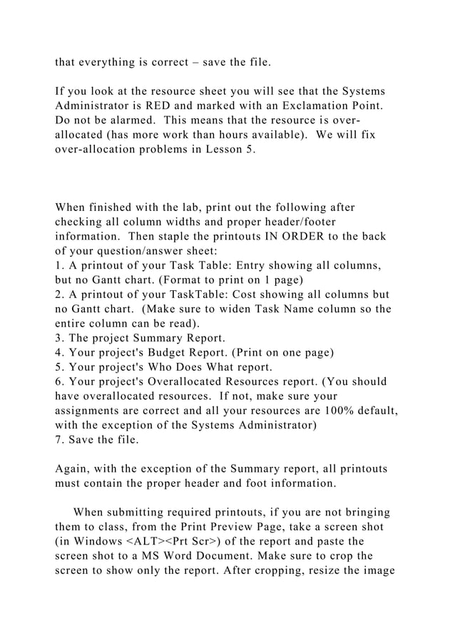 MS Project - Lesson #2 - Managing Project ResourcesObjectives - .docx