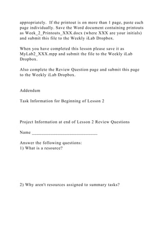 MS Project - Lesson #2 - Managing Project ResourcesObjectives - .docx