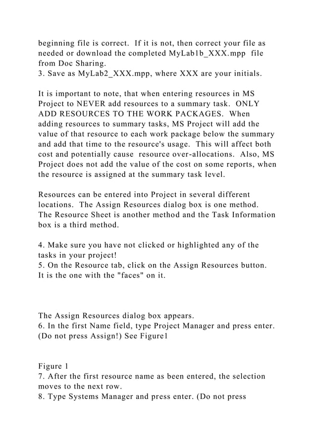 MS Project - Lesson #2 - Managing Project ResourcesObjectives - .docx