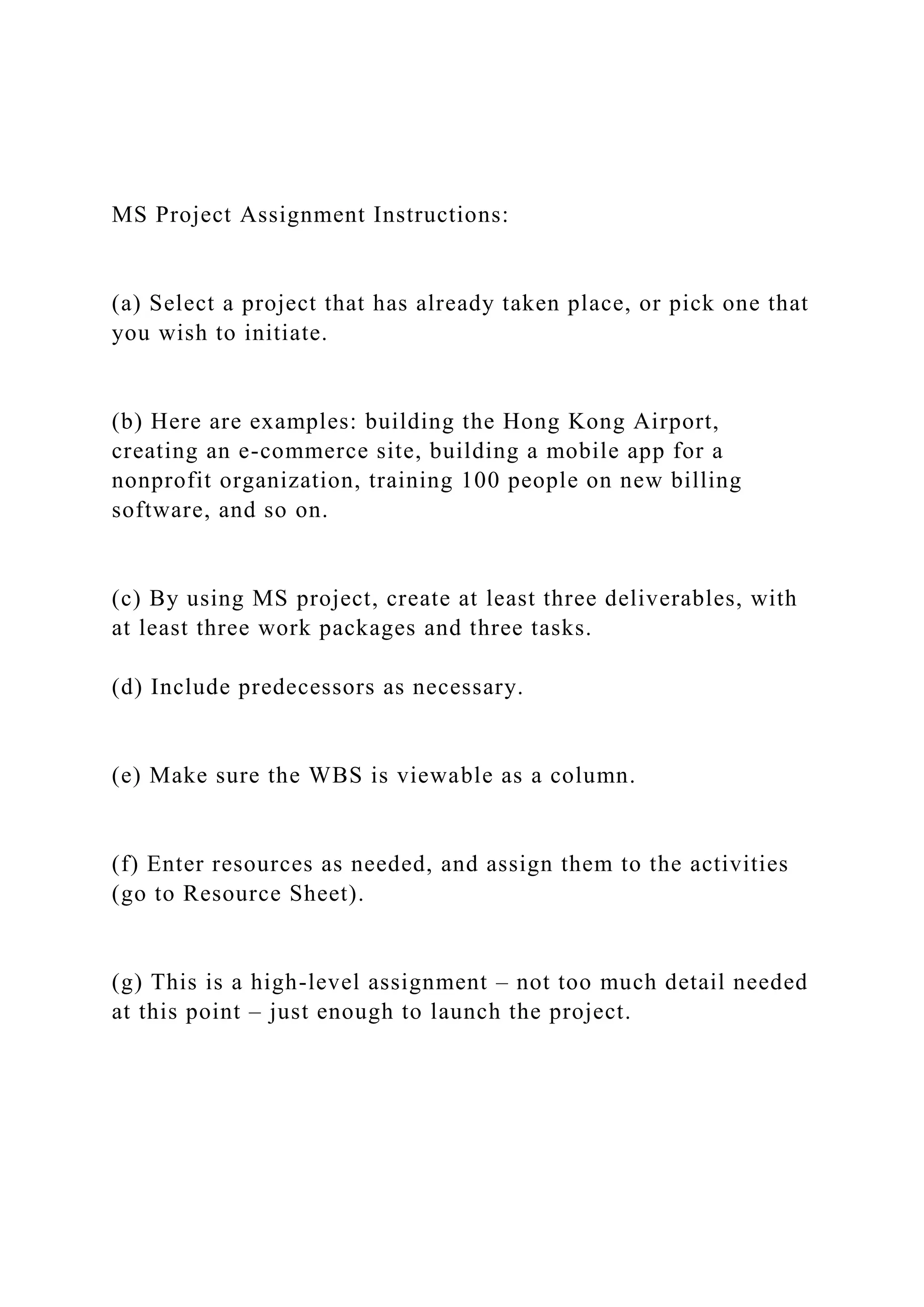 MS Project Assignment Instructions(a) Select a project th.docx