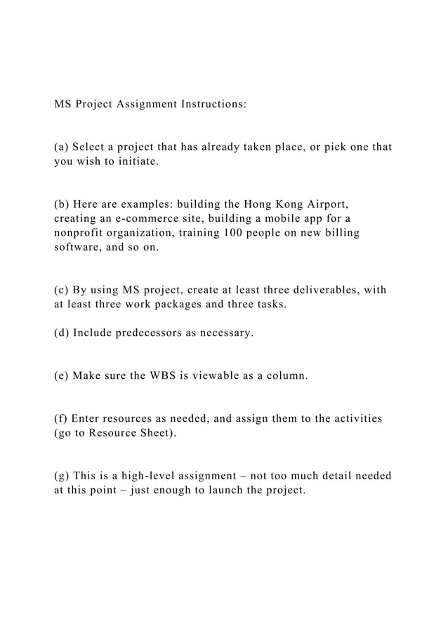 MS Project Assignment Instructions(a) Select a project th.docx