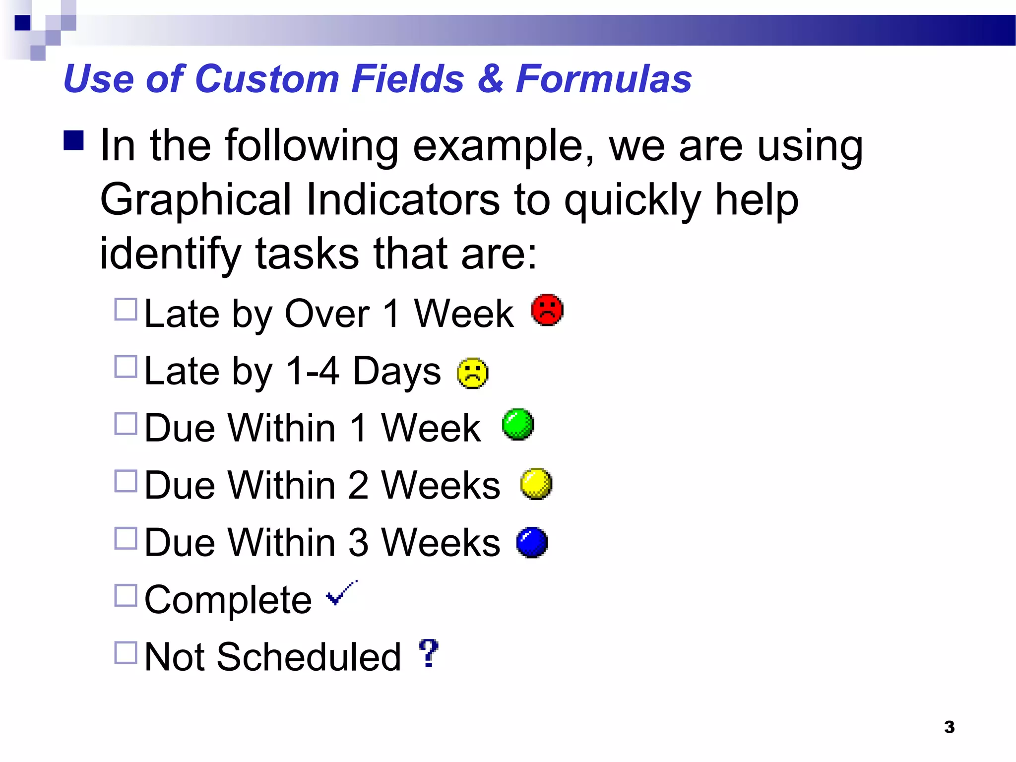 Graphical Indicators in MS Project | PPT