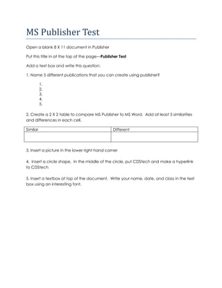 Ms publisher test | DOCX | Desktop Publishing | Computer Software and ...