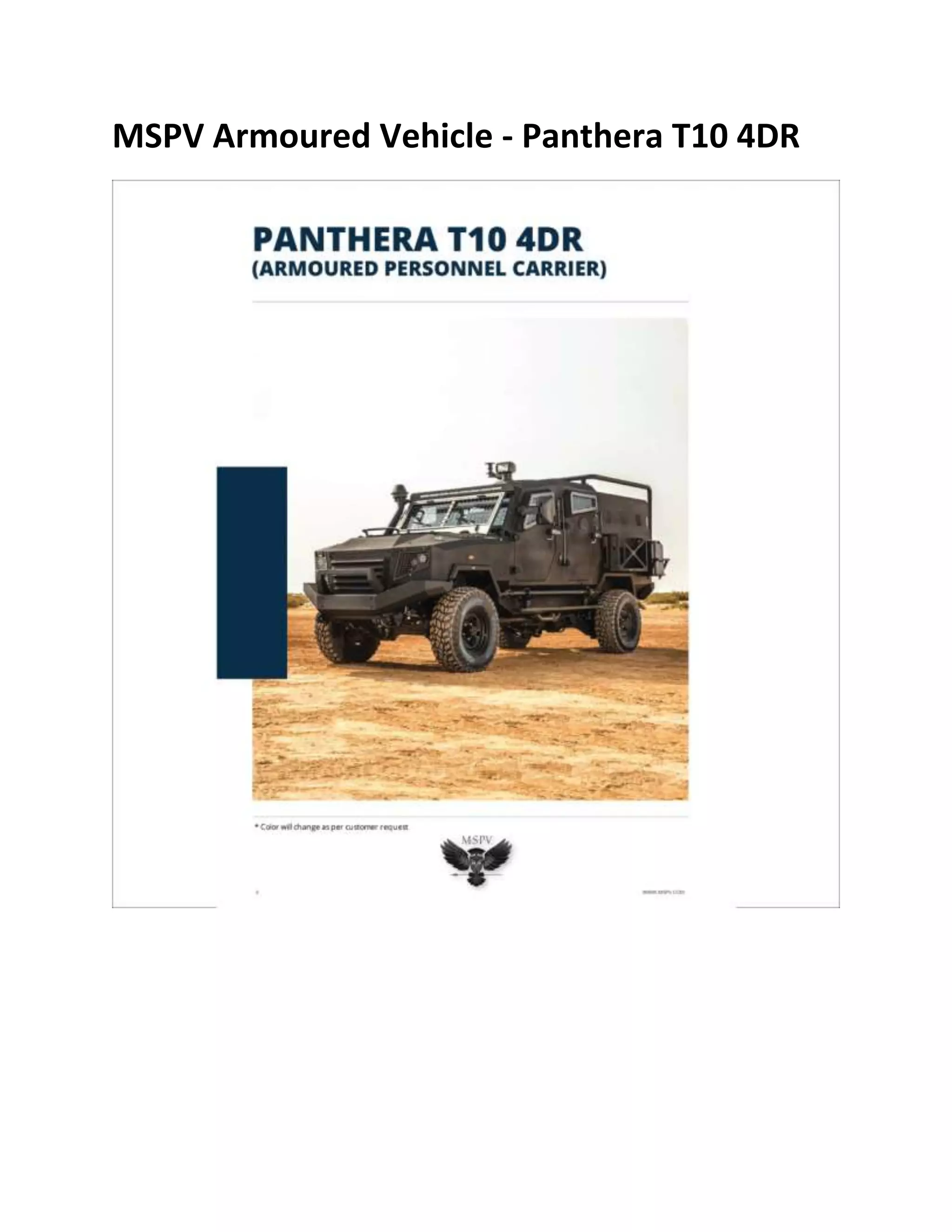 MSPV Armoured Vehicle - Panthera T10 4DR | PDF