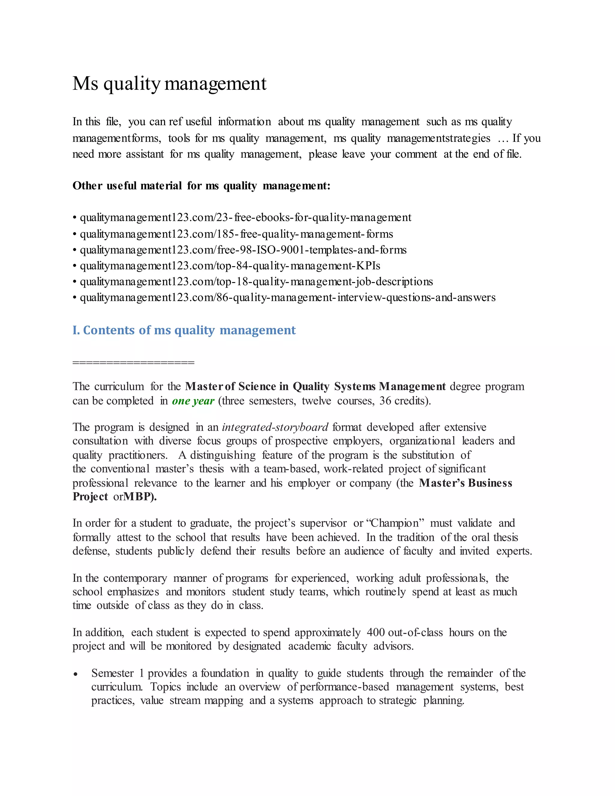 Ms quality management | DOCX