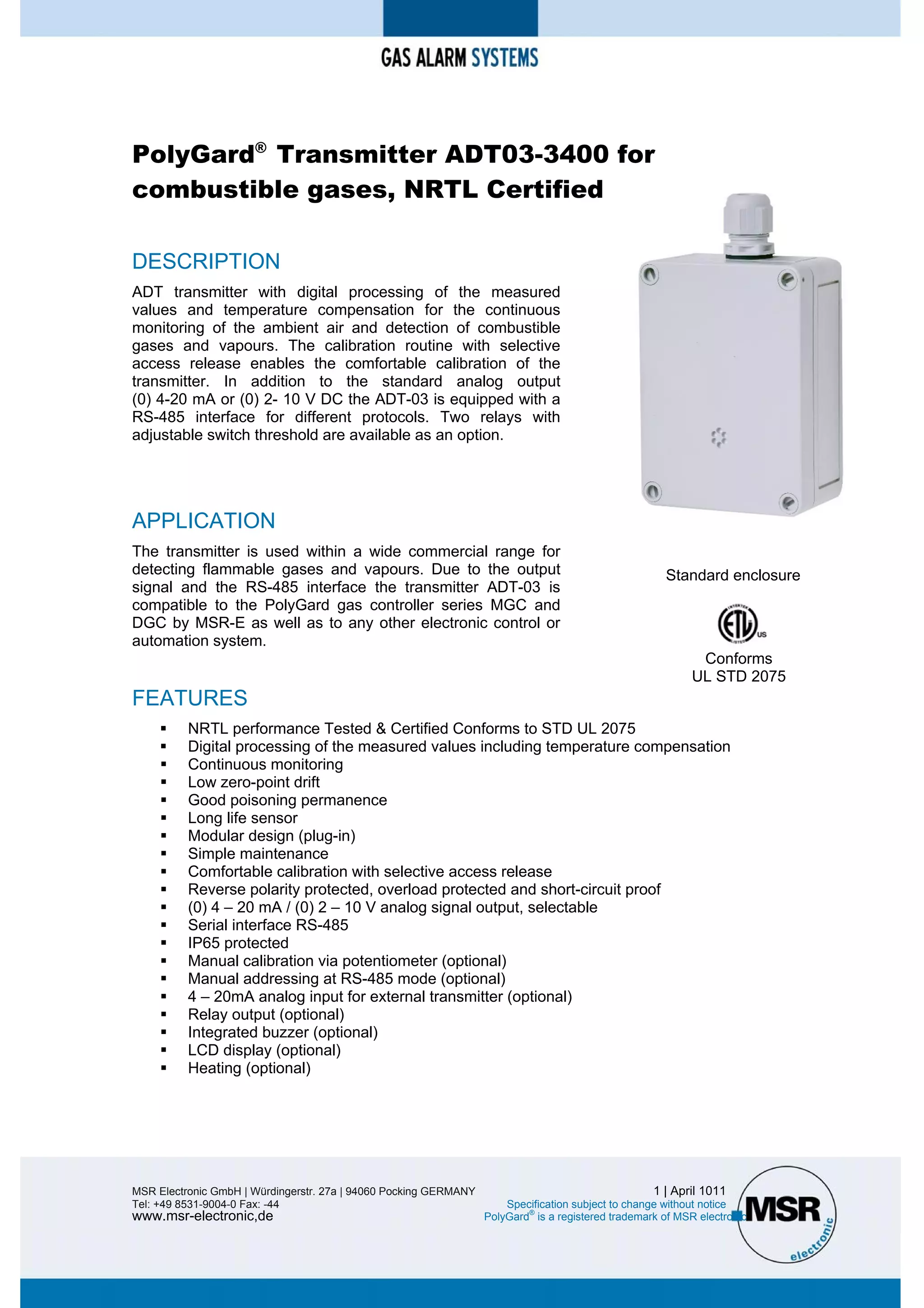Msr adt-03-3430-benzene-gas-sensor | PDF