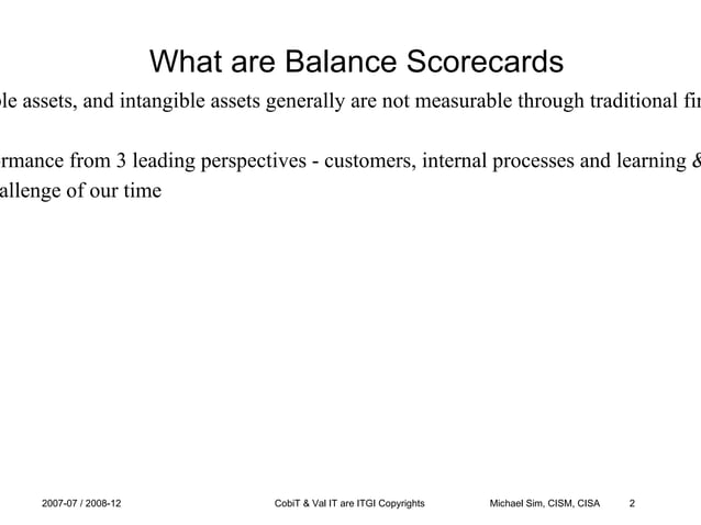 CobiT, Val IT & Balanced Scorecards | ODP | Computer Software and ...