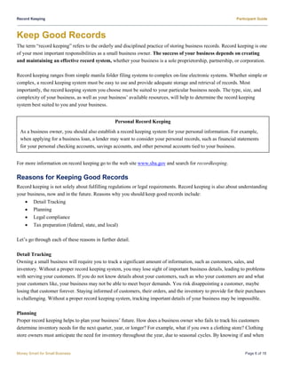 Participant Guide record keeping | PDF