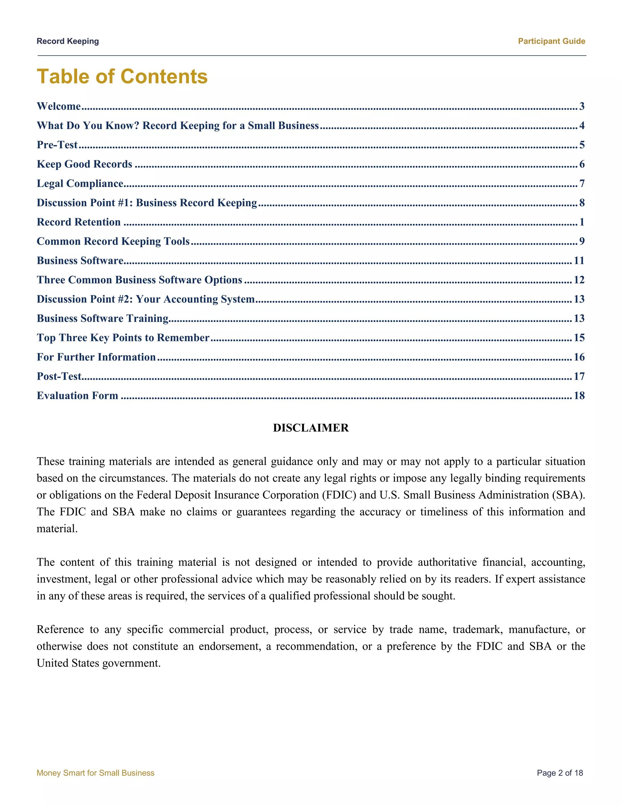 Record Keeping Participant Guide | PDF