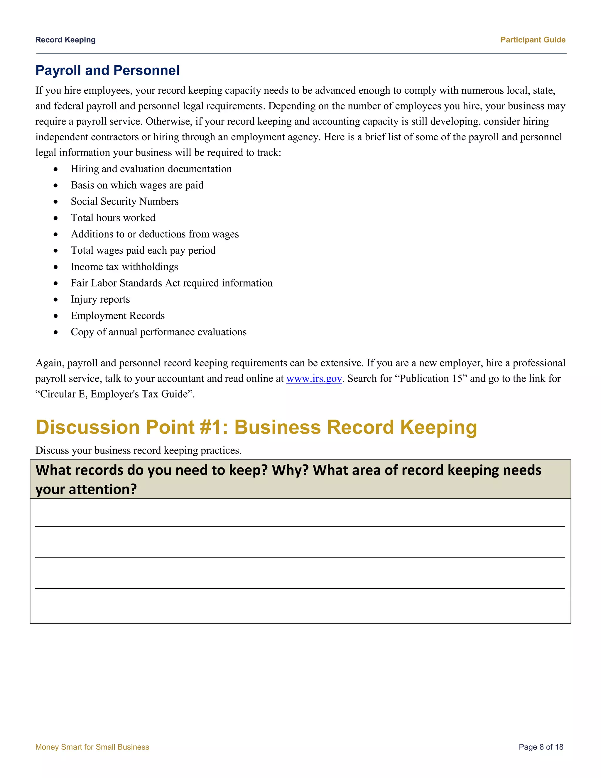 Record Keeping Participant Guide | PDF