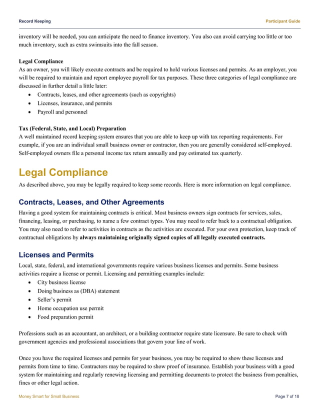 Record Keeping Participant Guide | PDF