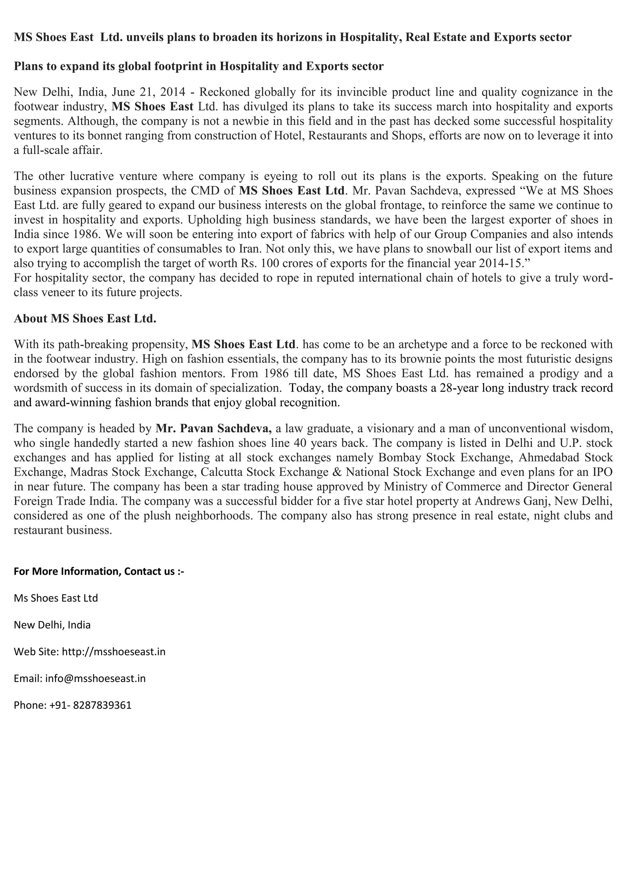 MS Shoes East Ltd | DOCX