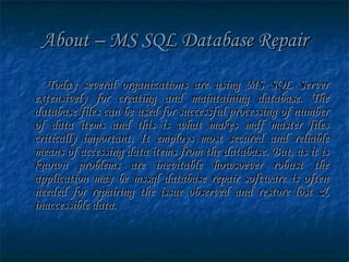 Mssql database repair when DBCC CHECKDB fails | PPT
