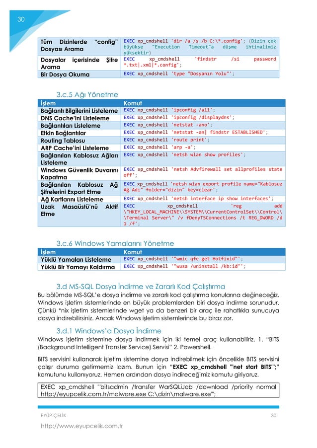MSSQL Hacking ve Post Exploitation Yontemleri | PDF