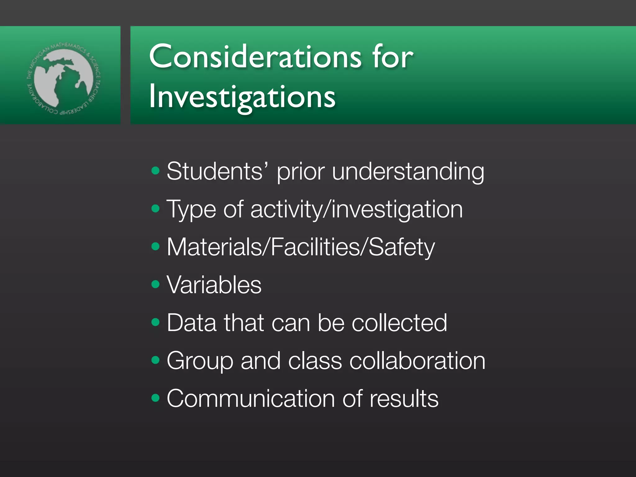 Planning Student Investigations in Science | KEY
