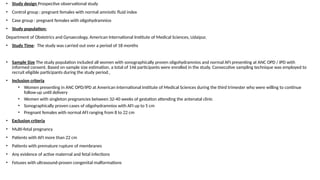Perinatal and Fetal Outcomes in Pregnancies with Oligohydramnios ...