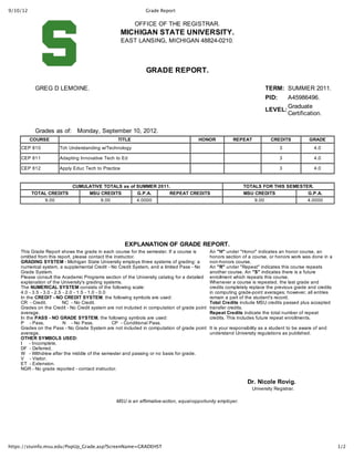 Msu 2011 Post Grad Credits | PDF